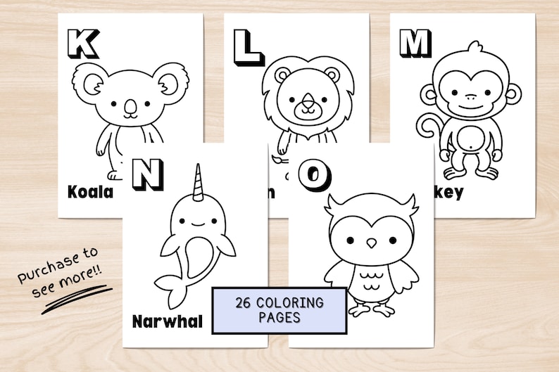 Printable Animal Alphabet Coloring Pages ABC Worksheets Preschool ...