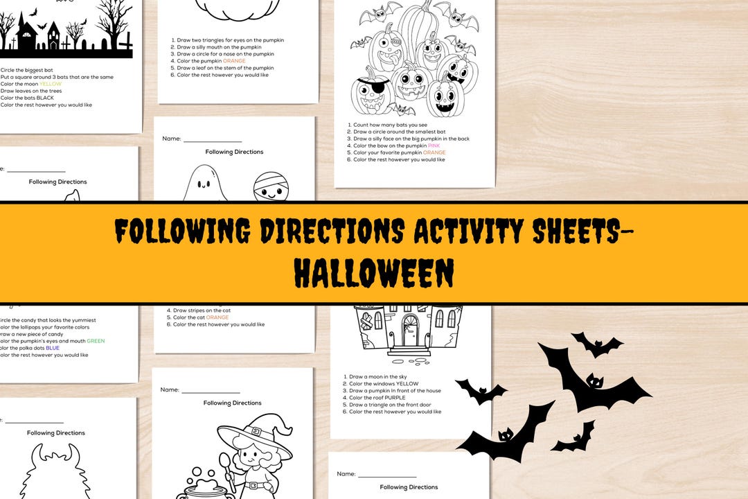 Halloween Following Directions Activity: PDF Worksheets for Preschool ...
