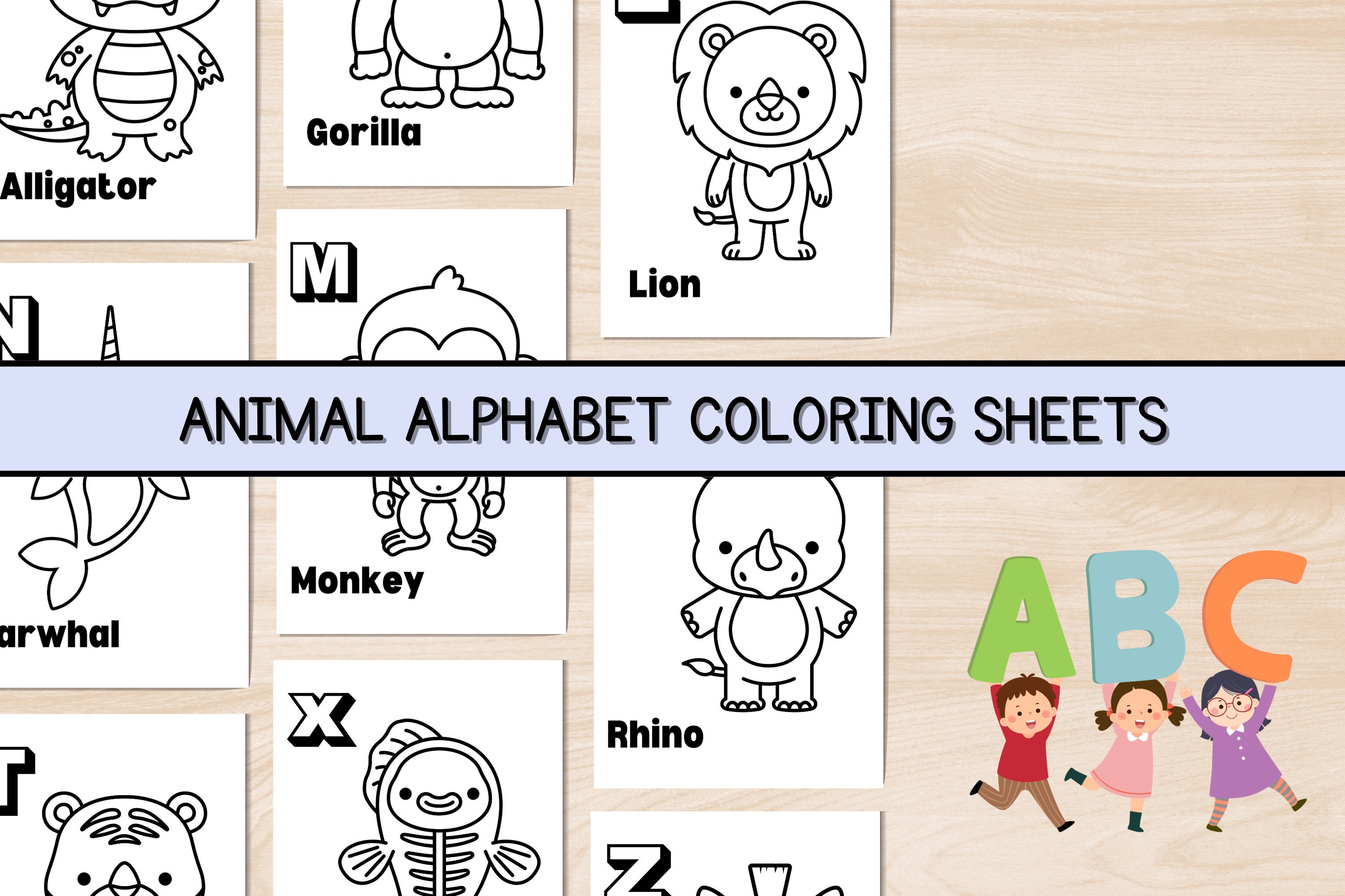 Printable Animal Alphabet Coloring Pages ABC Worksheets Preschool ...
