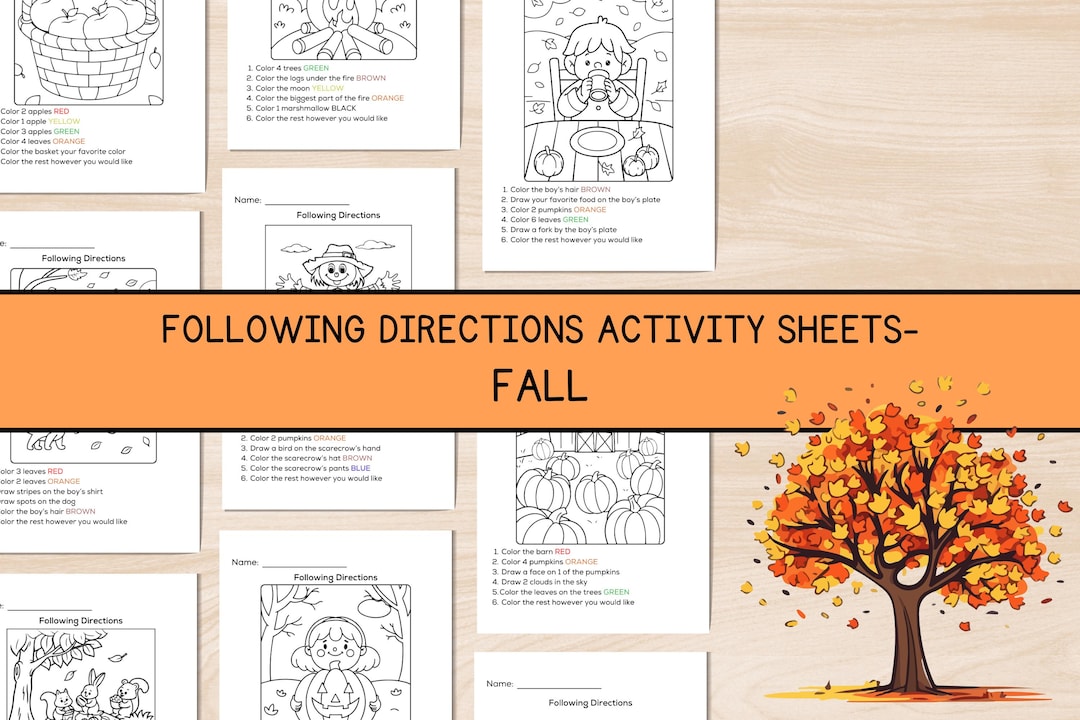 Fall Autumn One-step Following Directions Activity: PDF Coloring ...