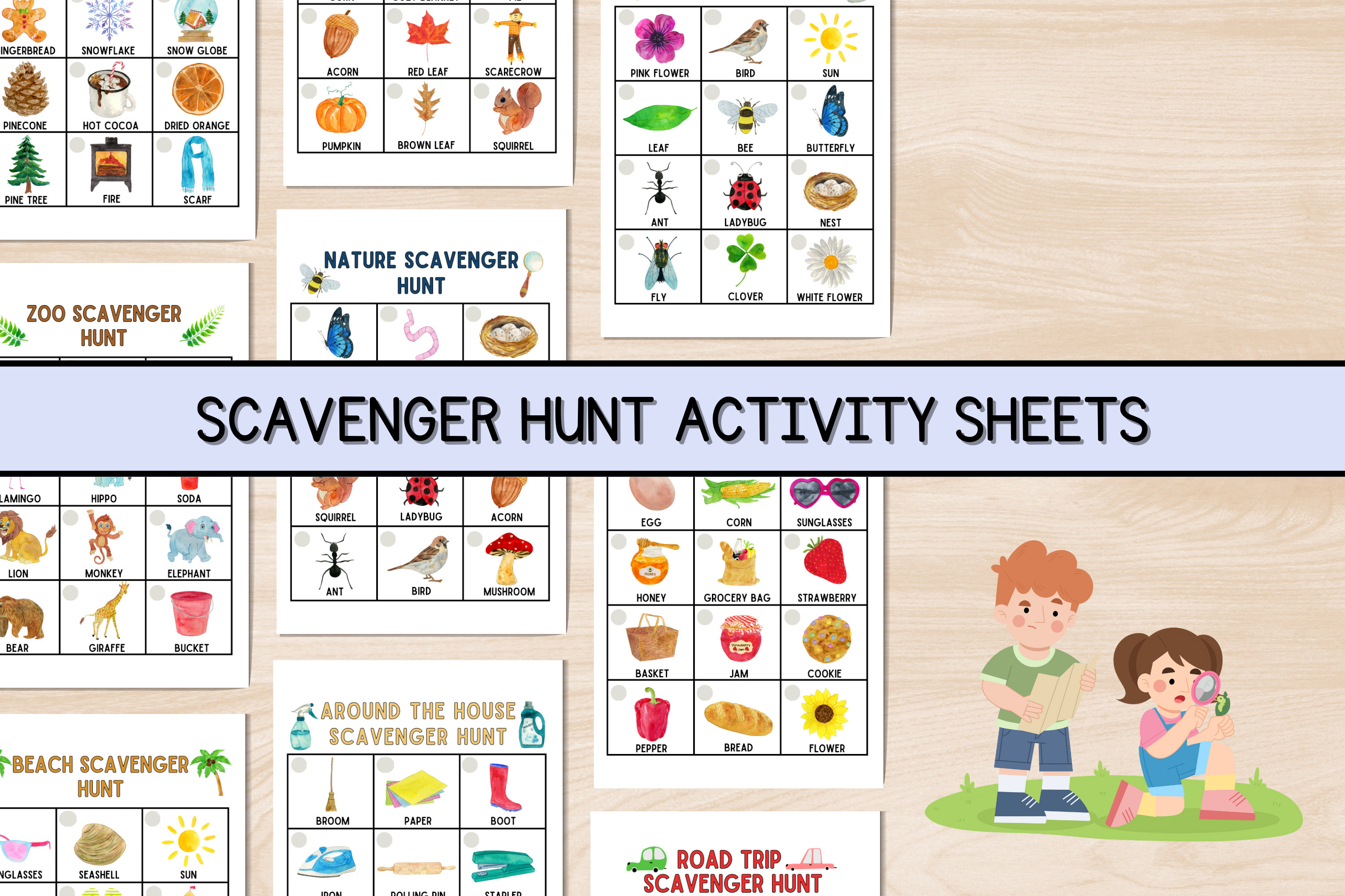 Kids Scavenger Hunt Activity Sheets: Outdoor & Indoor Games (digital ...