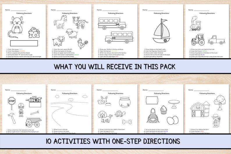 Following Directions Activity Sheets: Preschool & Kindergarten (PDF) - Etsy