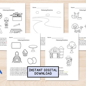Following Directions Activity Sheets: Preschool & Kindergarten (PDF) - Etsy