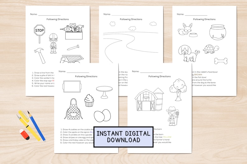 Following Directions Activity Sheet Preschool Kindergarten Homeschool ...