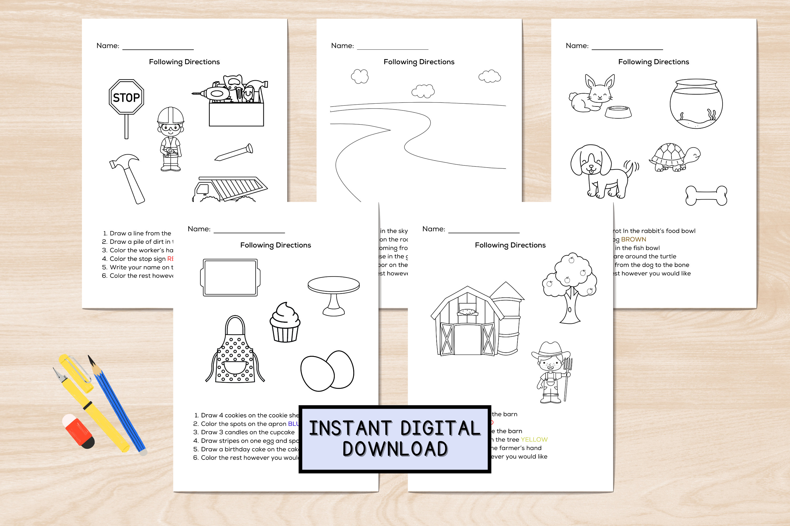 Following Directions Activity Sheet Preschool Kindergarten Homeschool ...