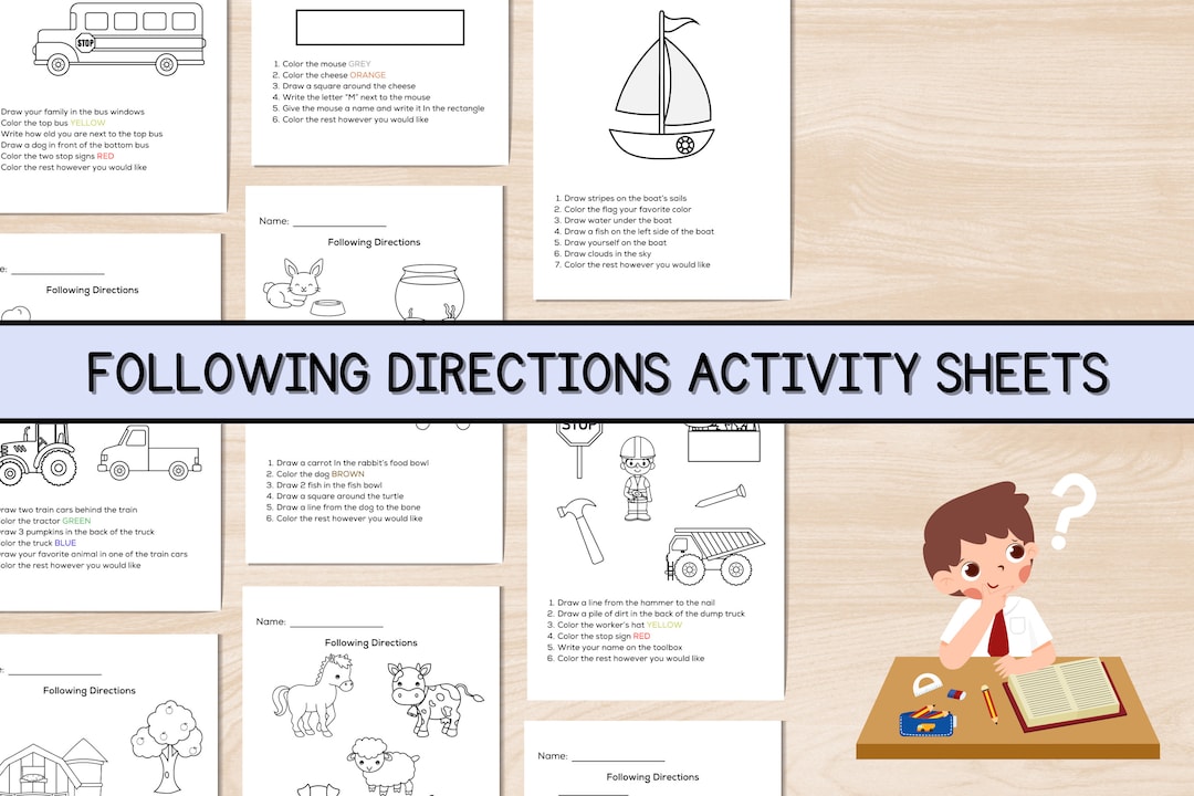 Following Directions Activity Sheets: Preschool & Kindergarten (PDF) - Etsy