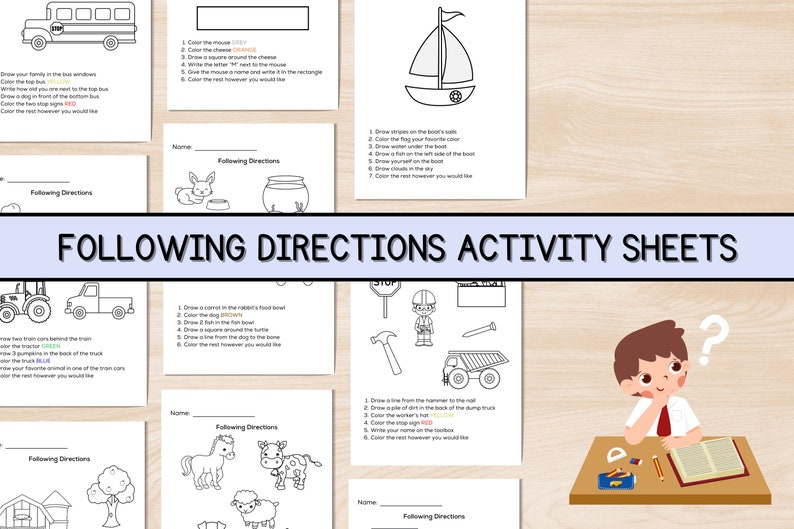 Following Directions Activity Sheets: Preschool & Kindergarten (PDF) - Etsy