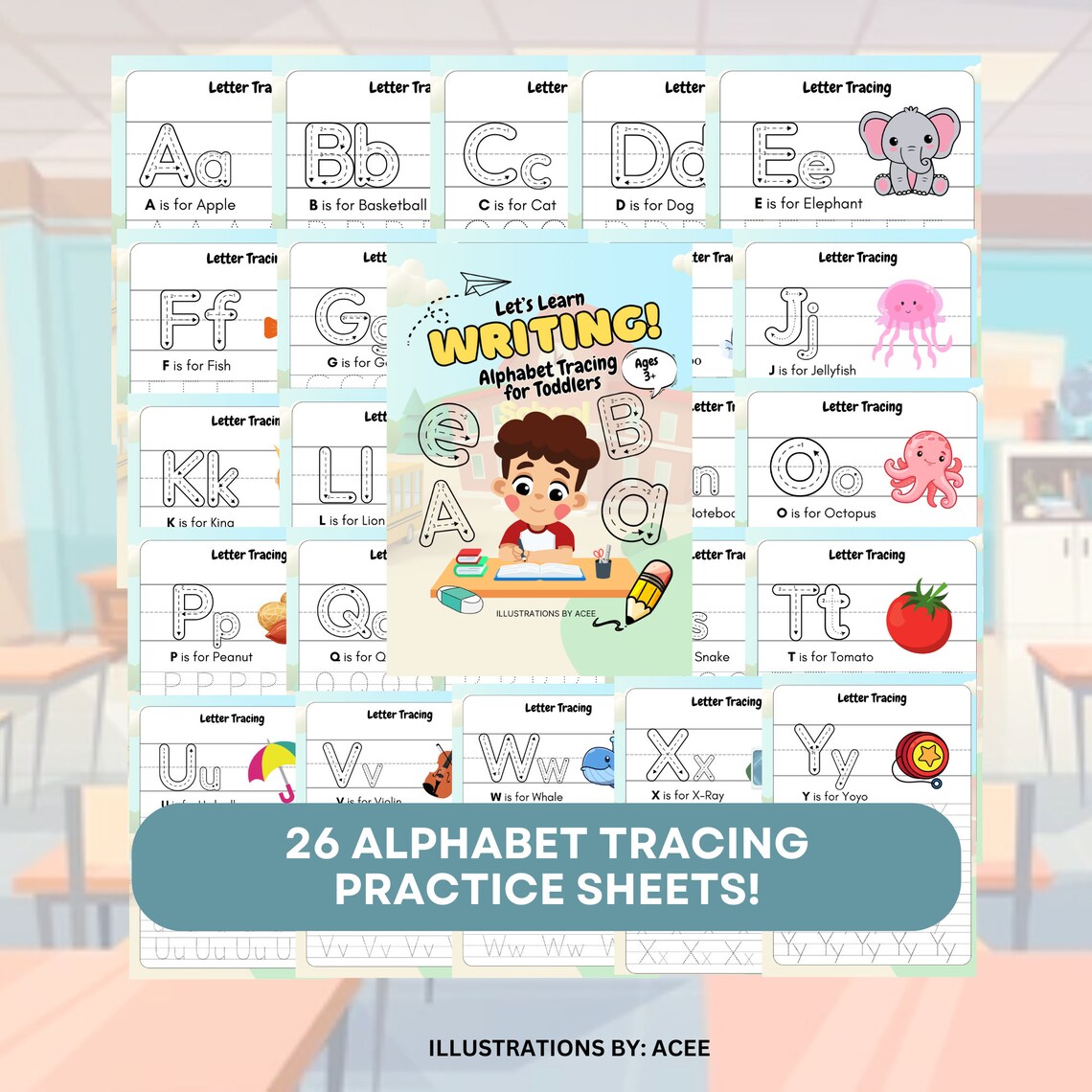 Let's Learn Writing alphabet Tracing Practice Sheets - Etsy