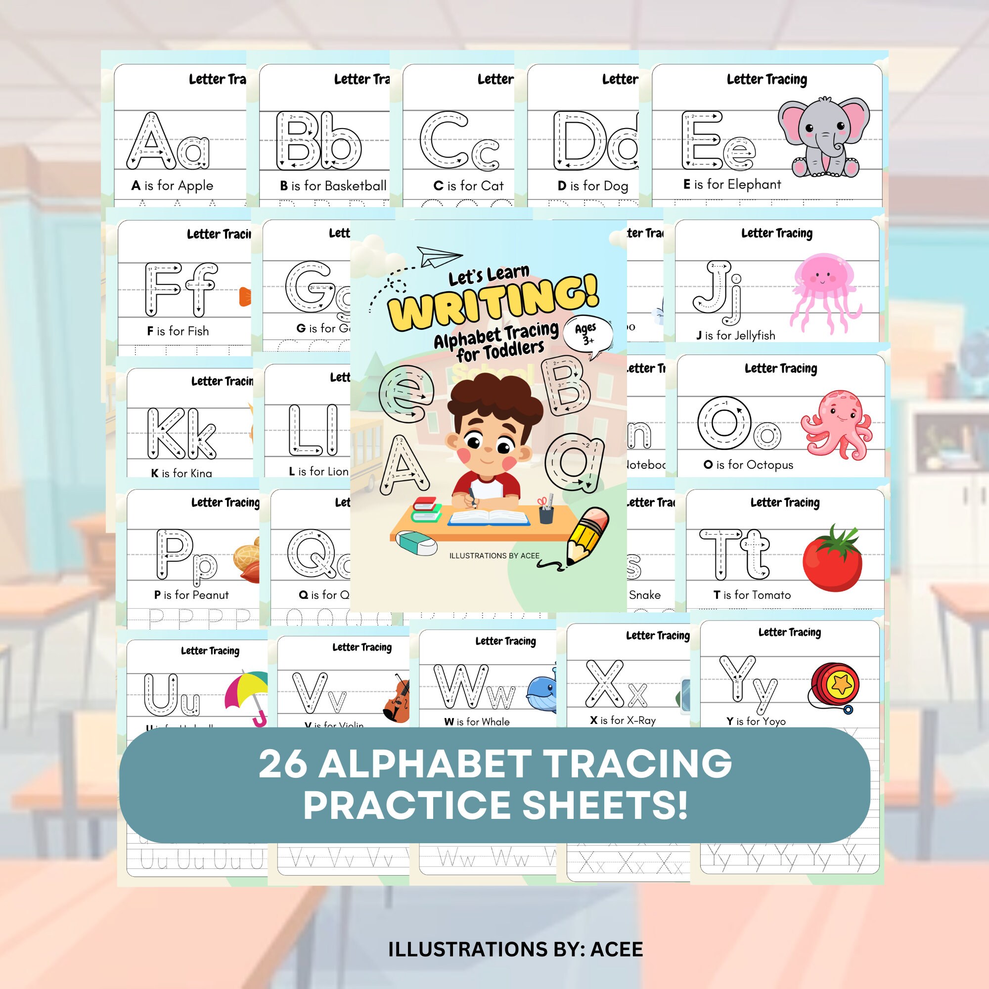 Let's Learn Writing alphabet Tracing Practice Sheets - Etsy