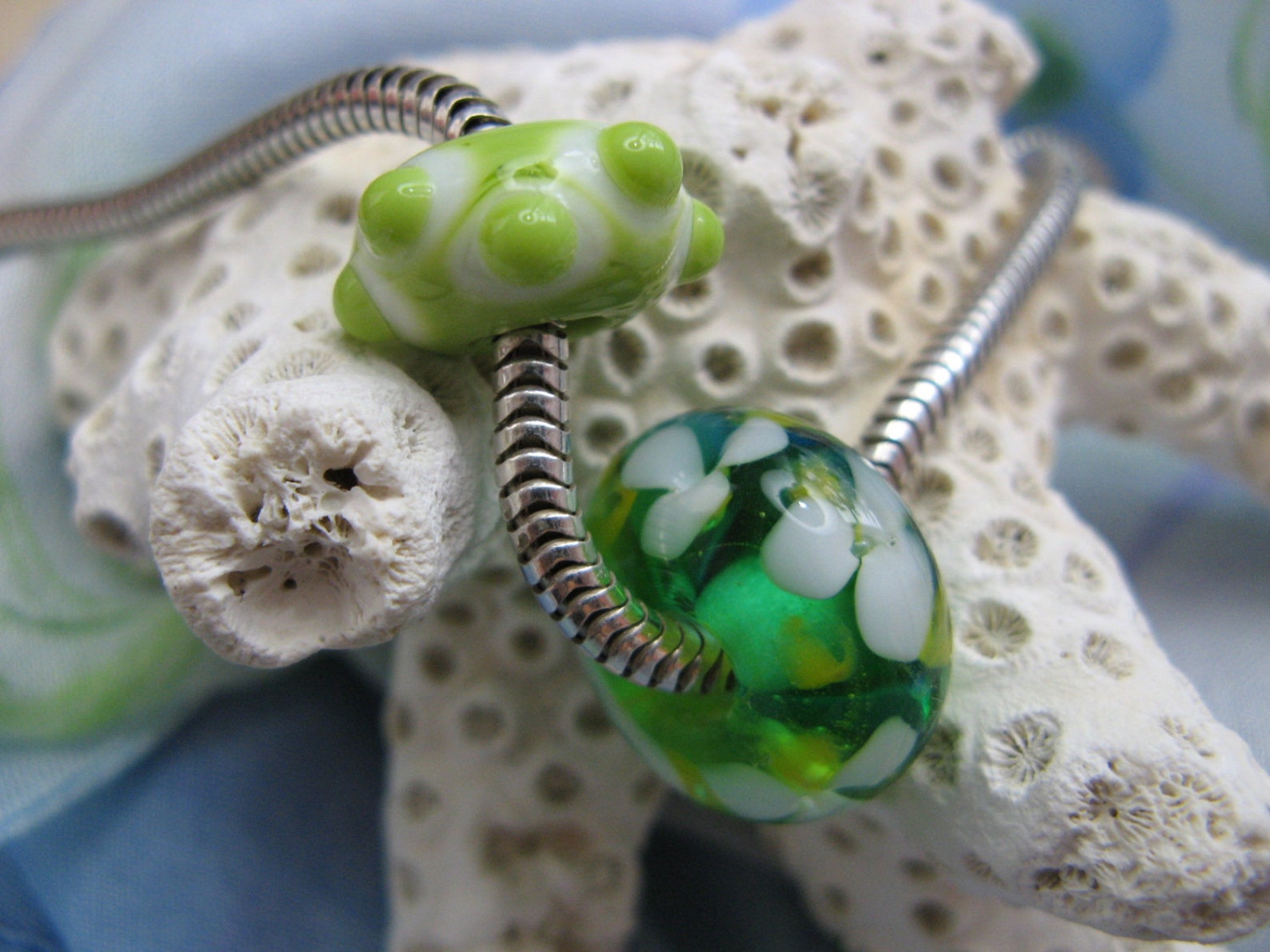 BHB Lime Green and Aqua Blue Bumpy and Floral Big Hole Bead - Etsy
