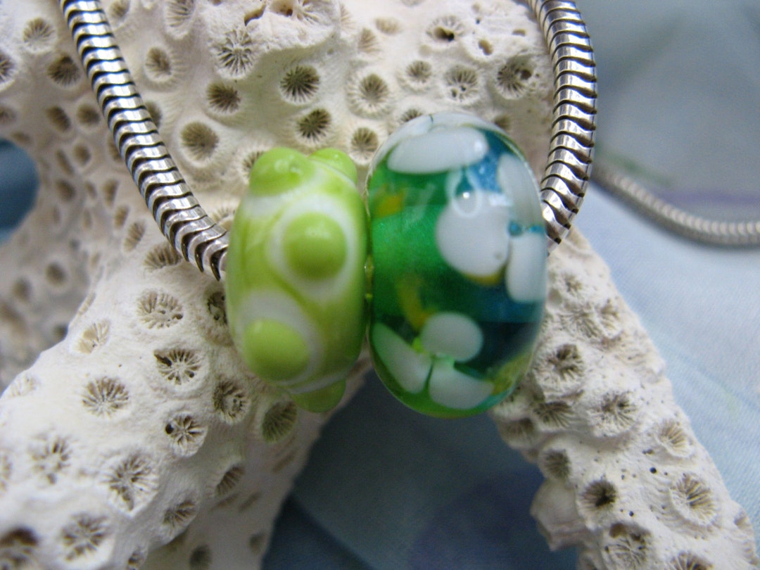 BHB Lime Green and Aqua Blue Bumpy and Floral Big Hole Bead - Etsy