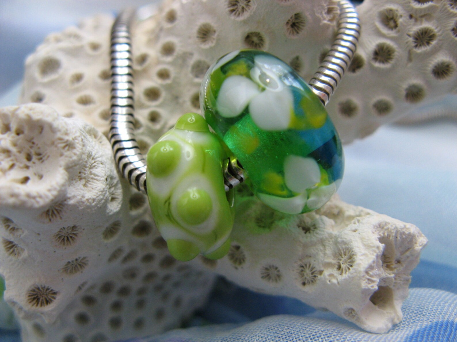 BHB Lime Green and Aqua Blue Bumpy and Floral Big Hole Bead - Etsy