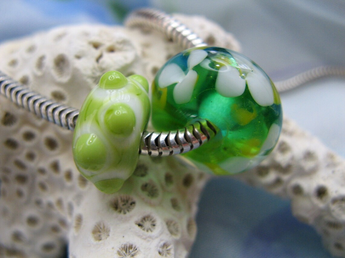 BHB Lime Green and Aqua Blue Bumpy and Floral Big Hole Bead - Etsy