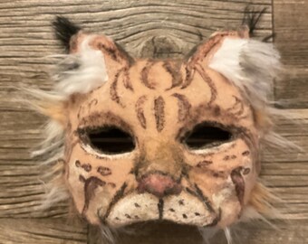 Gray Lynx Therian Kitty Cat Mask With Big Eyes, Fangs and Soft Faux Fur ...