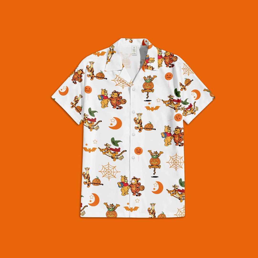 Halloween Winnie Pooh and Friends Hawaiian Button-up Shirt, Doodle ...