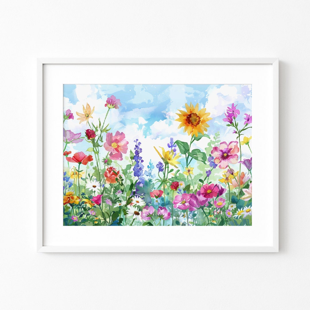 Watercolor Wildflower Meadow, Cottagecore Flower Art Print, Serene ...