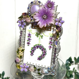Fancy Photo Frame Vintage Purple Flowers & Rhinestones OOAK Elegant ...