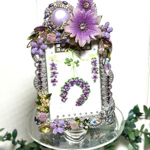 Fancy Photo Frame Vintage Purple Flowers & Rhinestones OOAK Elegant ...