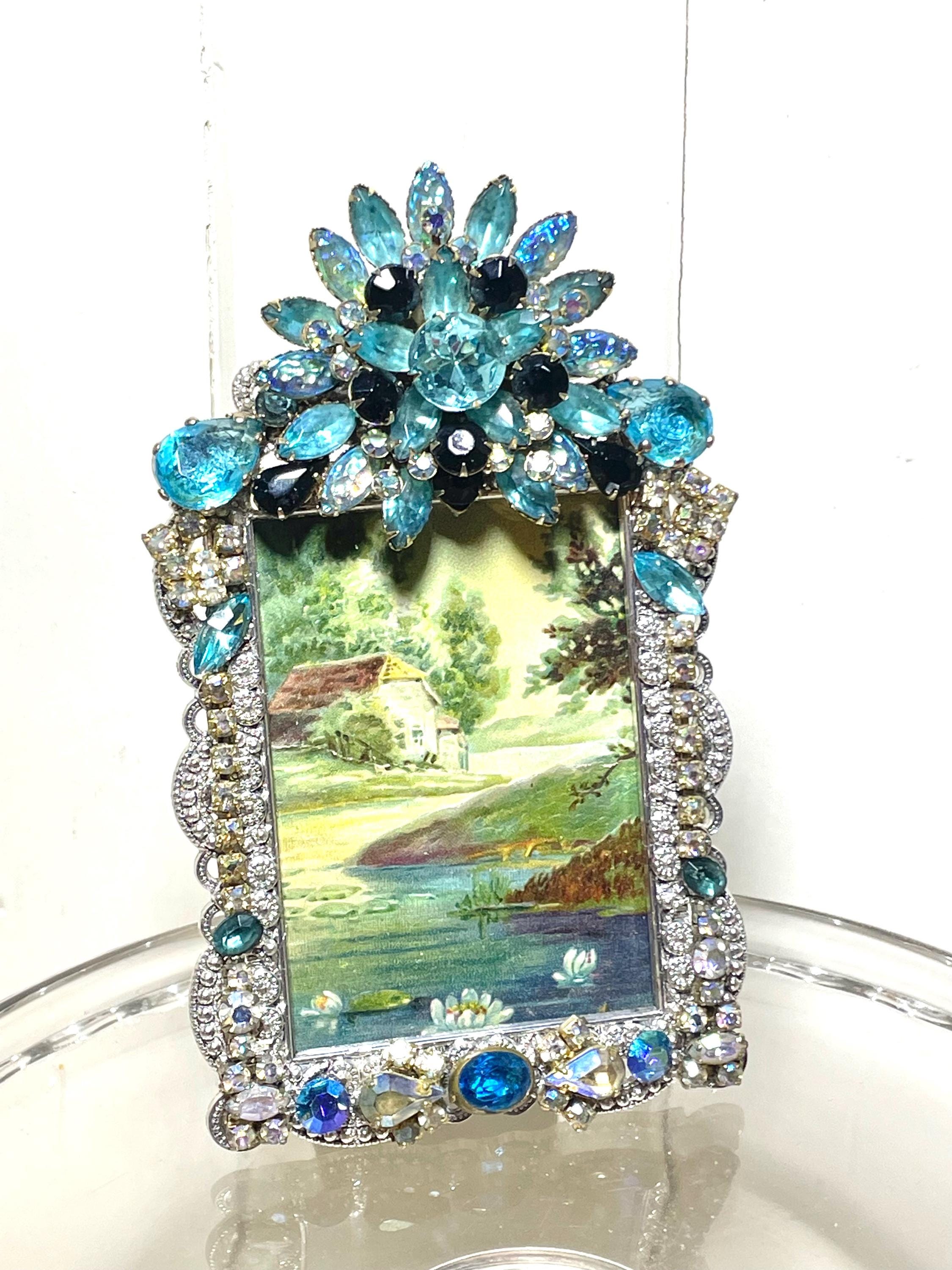 Fancy Photo Frame Vintage Jewels Aqua & Blue Rhinestones FAB OOAK ...