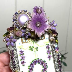Fancy Photo Frame Vintage Purple Flowers & Rhinestones OOAK Elegant ...