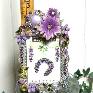 Fancy Photo Frame Vintage Purple Flowers & Rhinestones OOAK Elegant ...