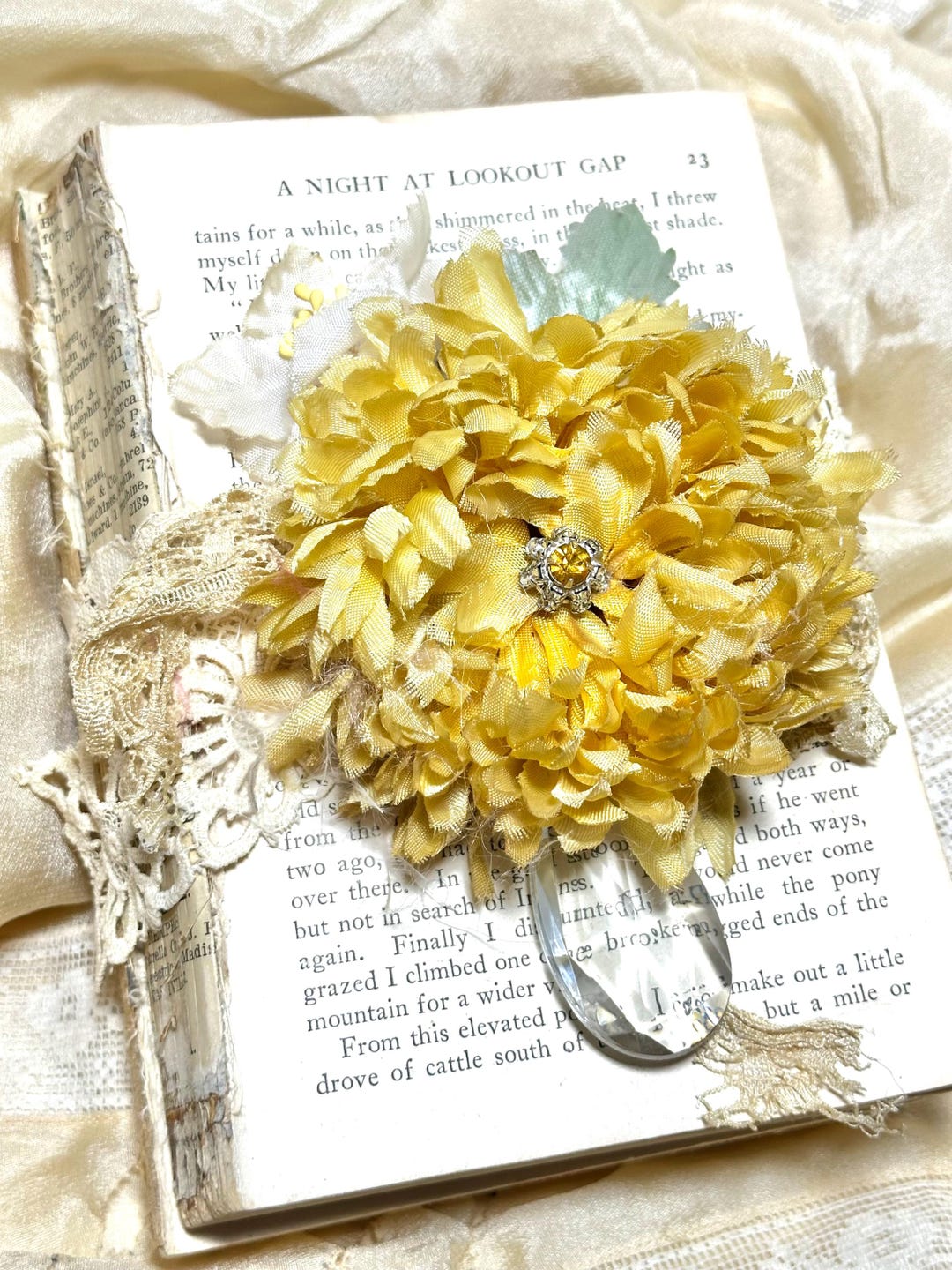 Rustic Old Book Bundle Embellished W/ Vintage Yellow Chrysanthemum ...