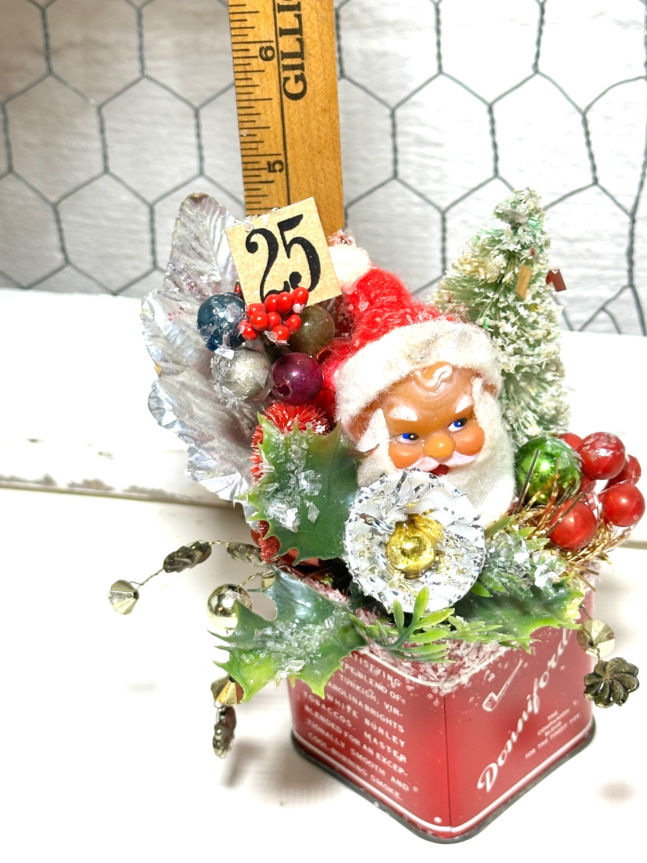 Altered Vintage Tobacco Tin W/ Santa Mica Mercury Glass Bottle Brush ...