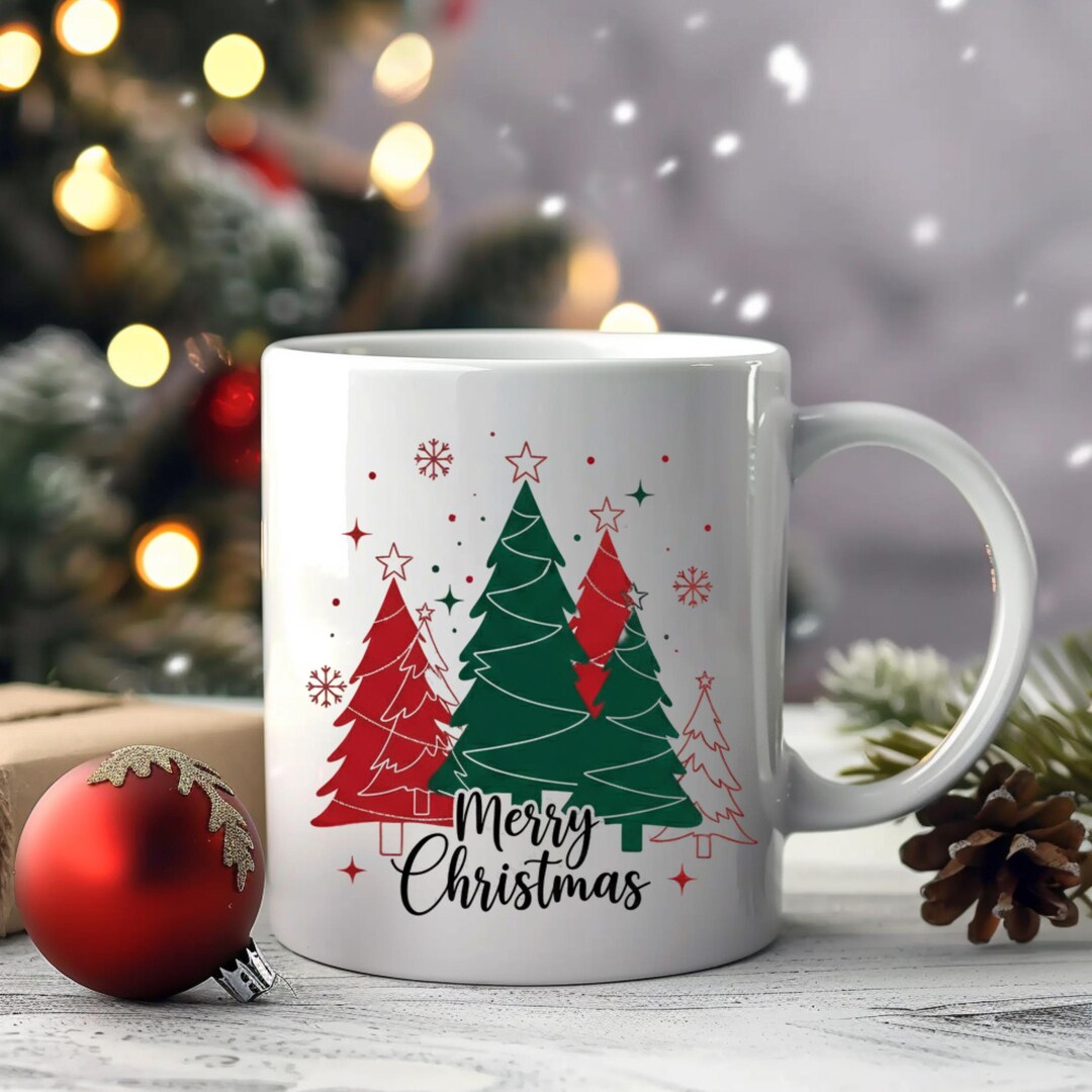 Christmas Tree Ceramic Mug, Holiday Coffee Cup, Festive Winter ...