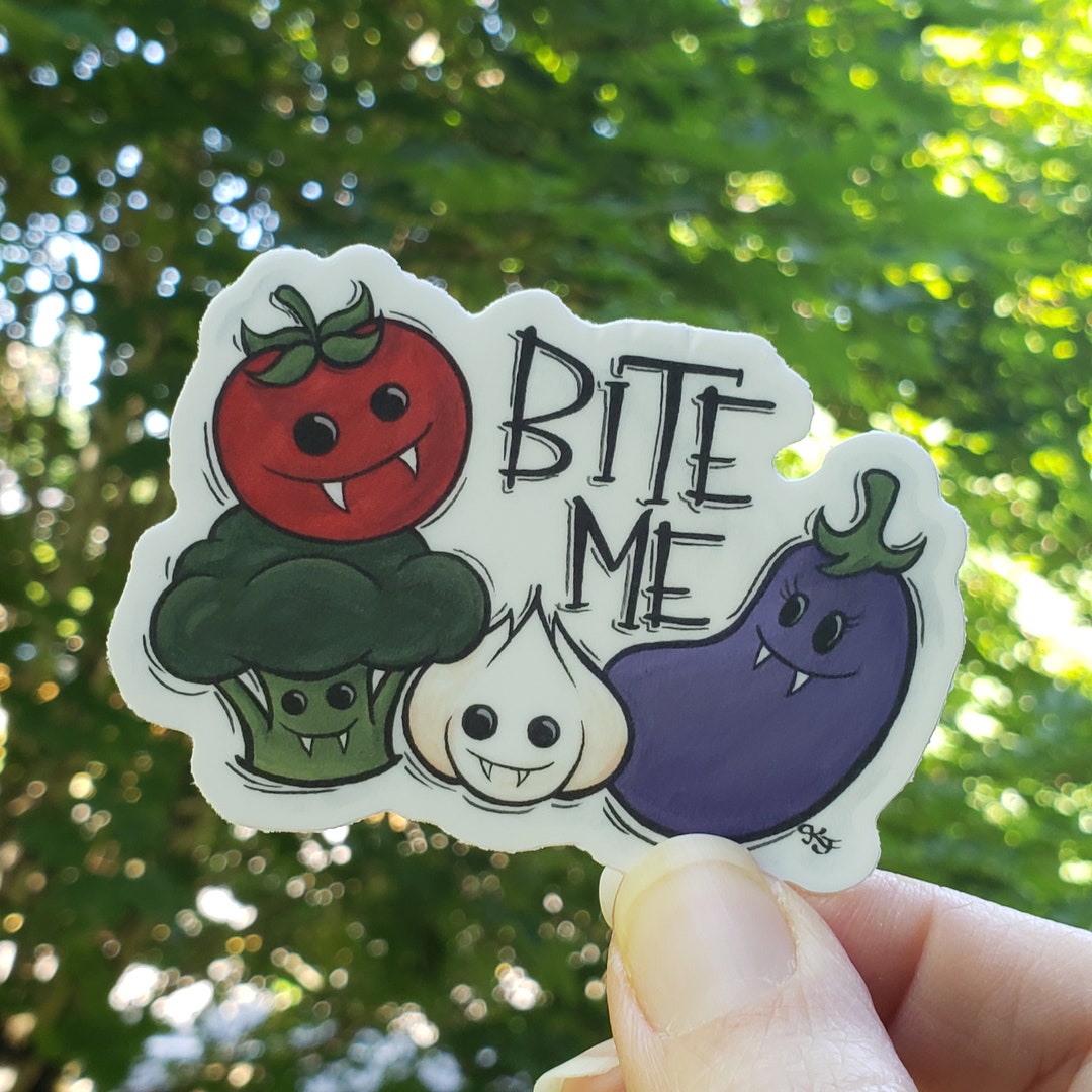 Bite Me vinyl Waterproof Sticker, Laptop, Veggies, Vampire - Etsy