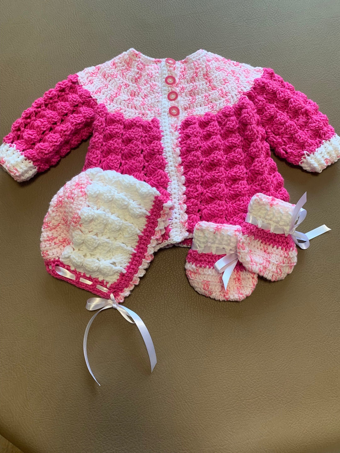 Baby Girl Sweater Set, Handmade Baby Sweater, Crochet Baby Sweater ...
