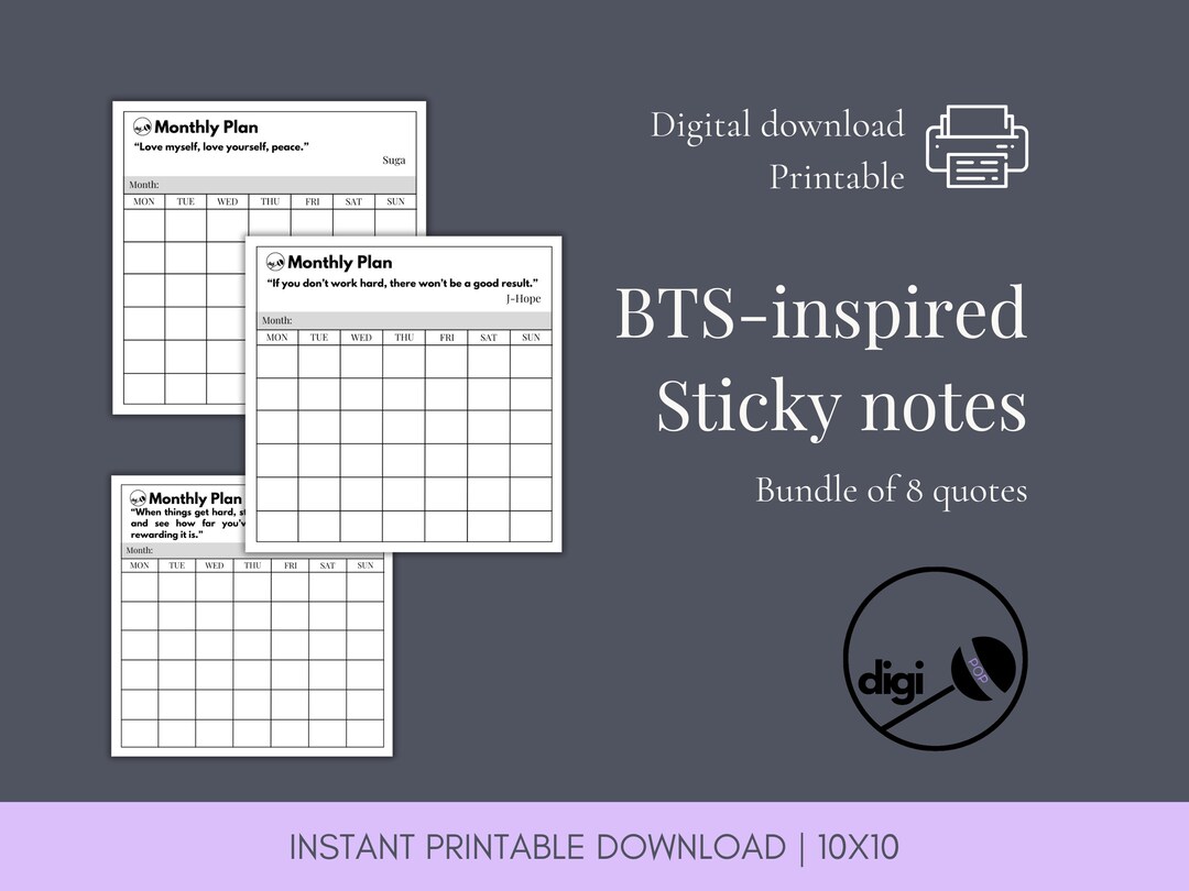 BTS Sticky Notes ARMY Daily Organizer Monthly Planner Digital Download ...