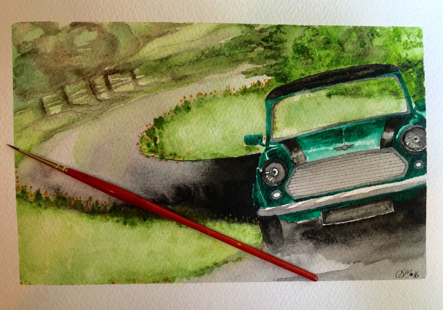 Mini Cooper Original Watercolor and Ink Painting - Etsy