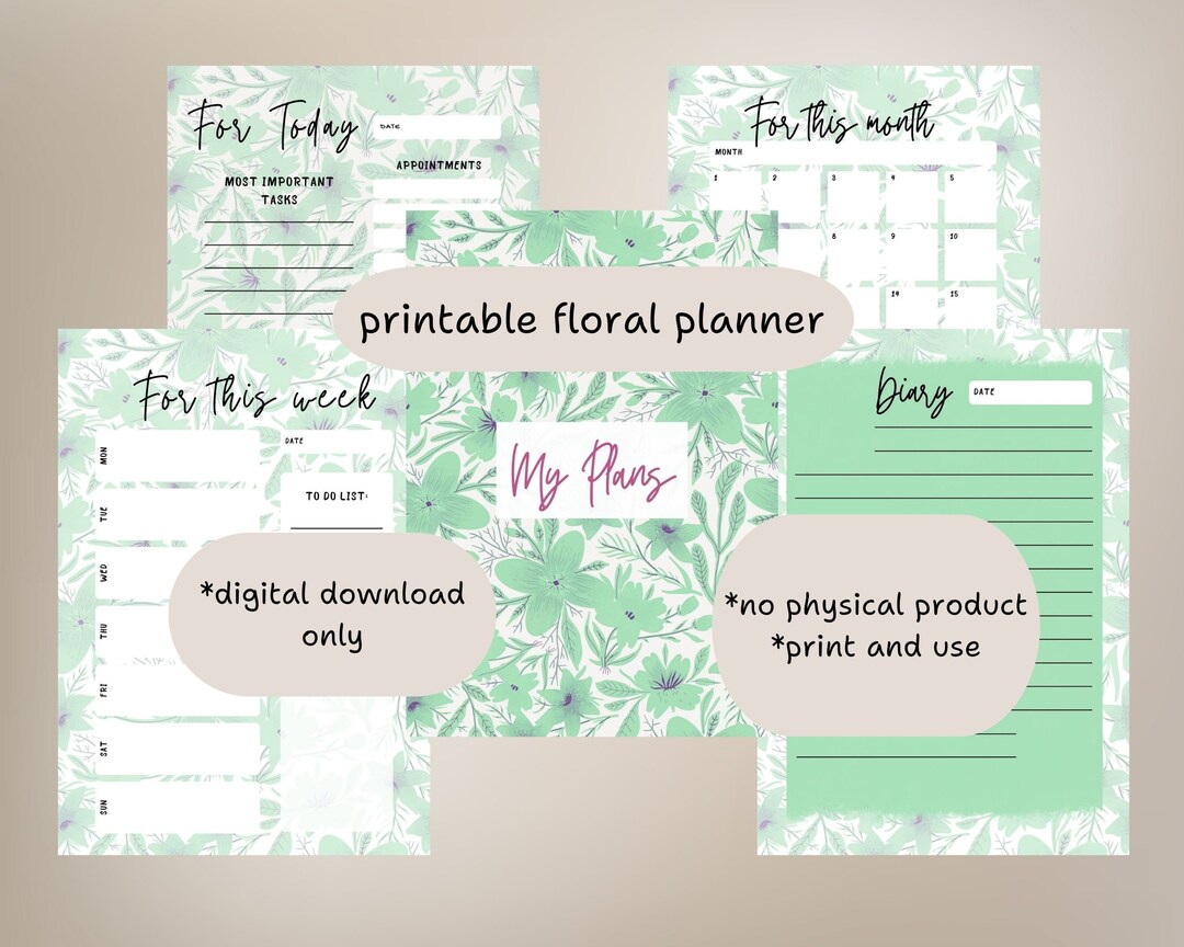 Minty Printable Digital Planner; PDF A4 Organizer; Daily Weekly Monthly ...