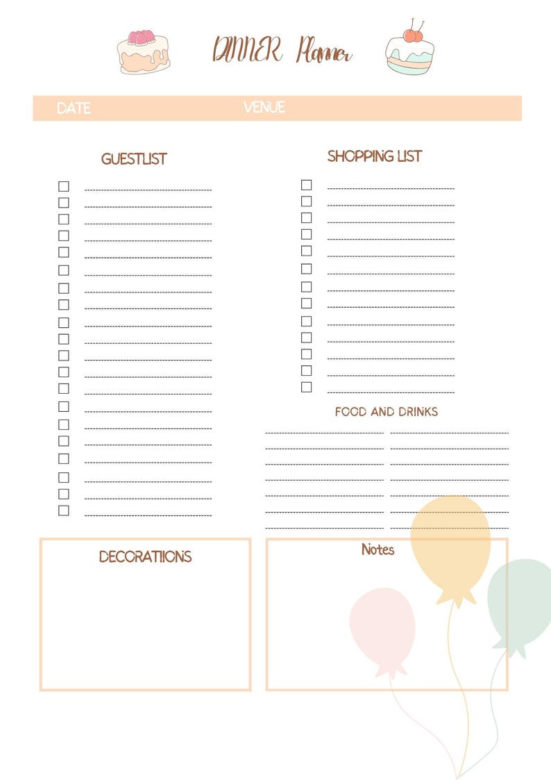 Digital Printable Birthday Party Planner Birthday Itinerary Birthday Menu Birthday Flyer ...