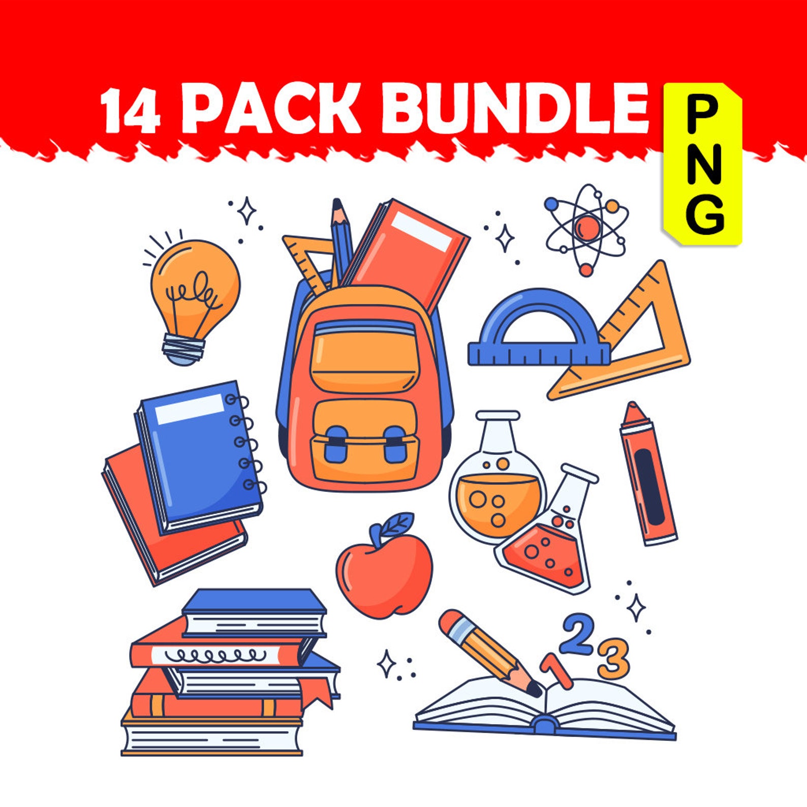 School Supplies Clipart Set, School Clipart Set, PNG Files, Crayons ...