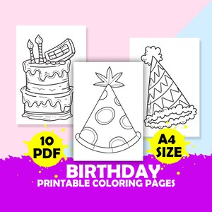 Birthday Coloring Pages: Party Activity, A4 (PDF) - Etsy