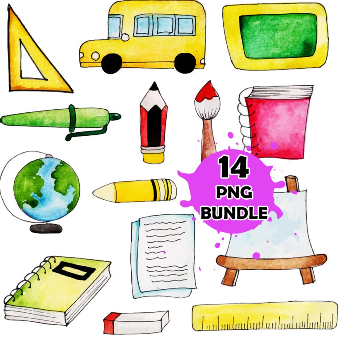 School Clipart Set, School Supplies Clipart Set, PNG Files, Pencils ...