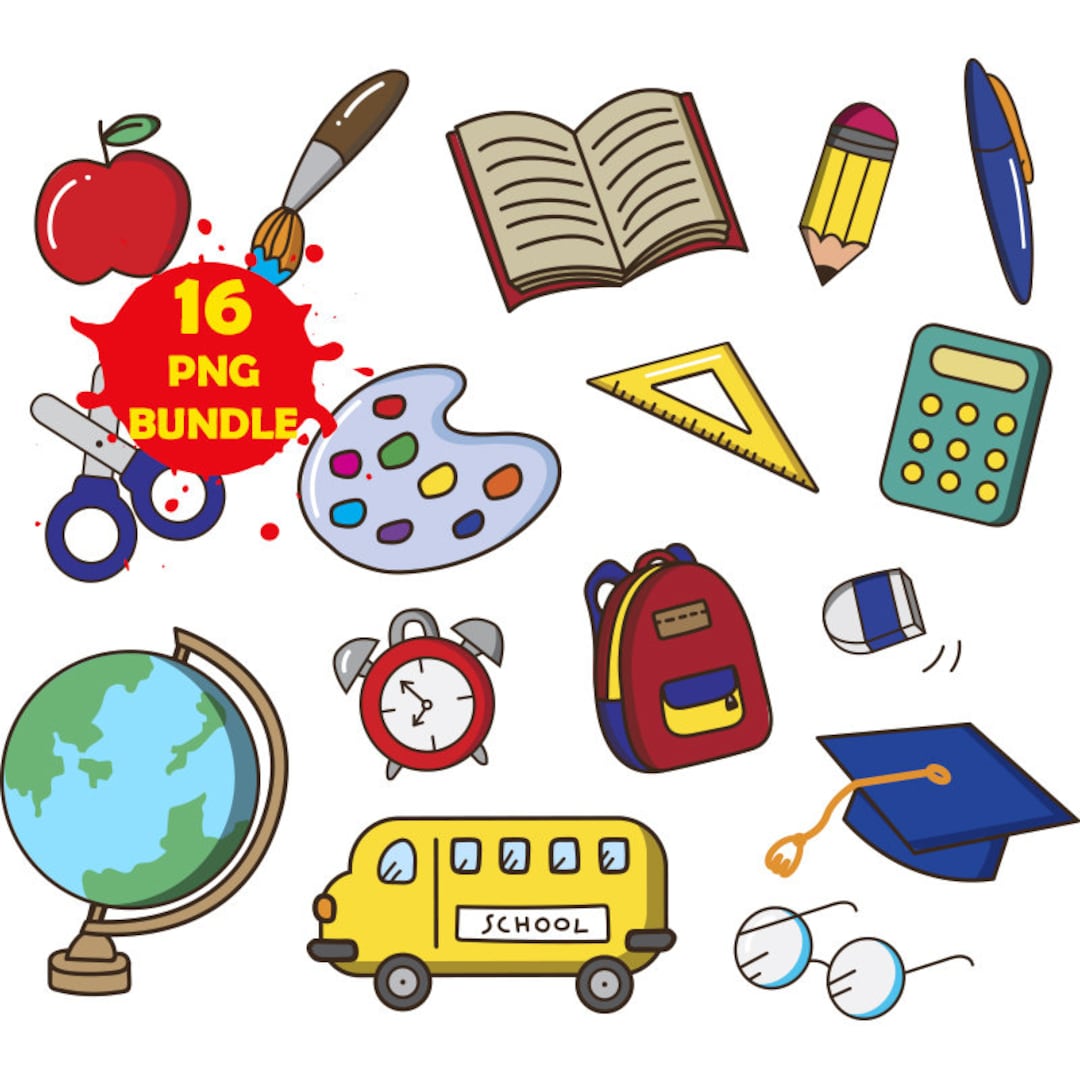 School Clipart Set, School Supplies Clipart Set, PNG Files, Pencils ...