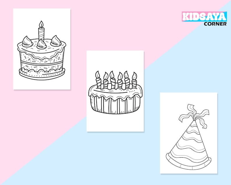 Birthday Coloring Pages: Party Activity, A4 (PDF) - Etsy