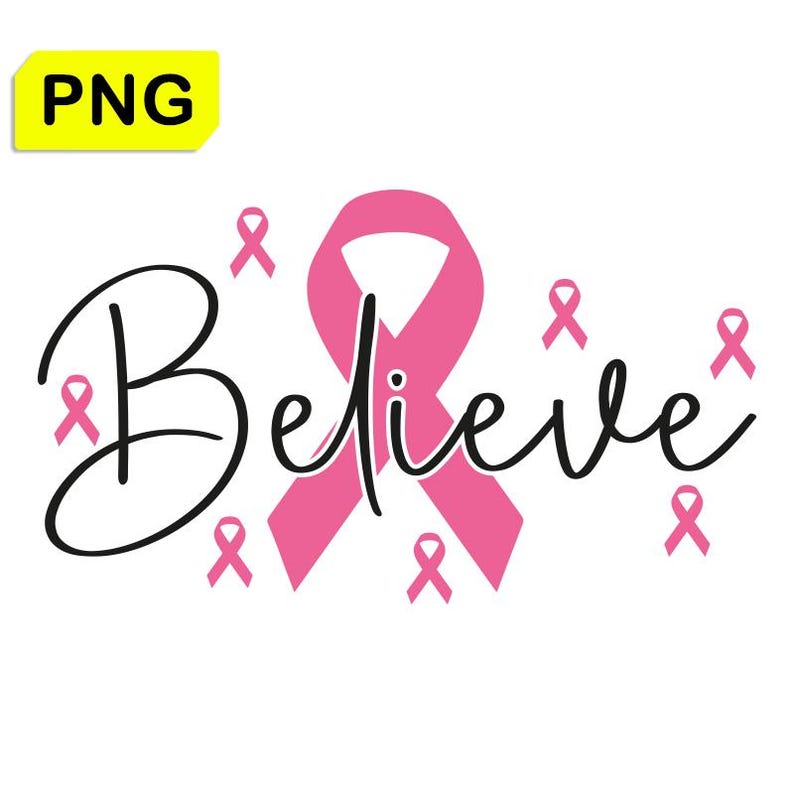 Breast Cancer Awareness Believe Ribbon PNG (digital Download) - Etsy