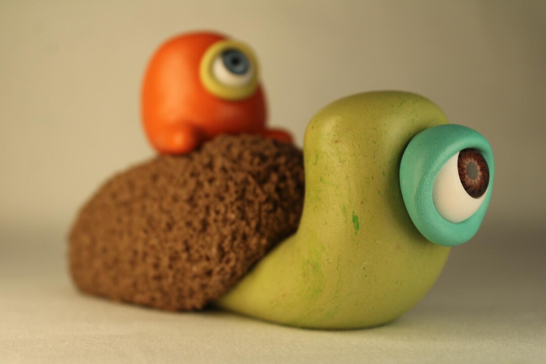 Furry Green Snail With Orange Buddy - Etsy