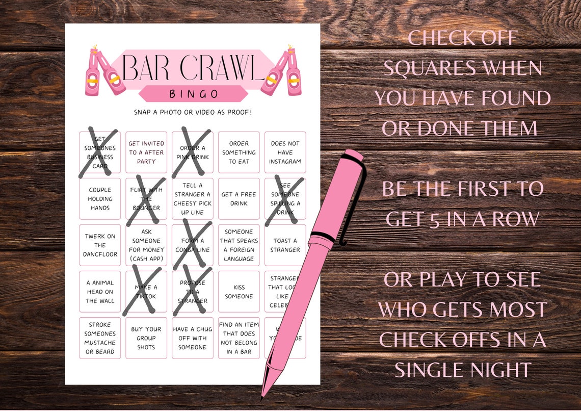 Bar Crawl Bingo, Birthday Bar Crawl Printable, Ladies Night Scavenger ...