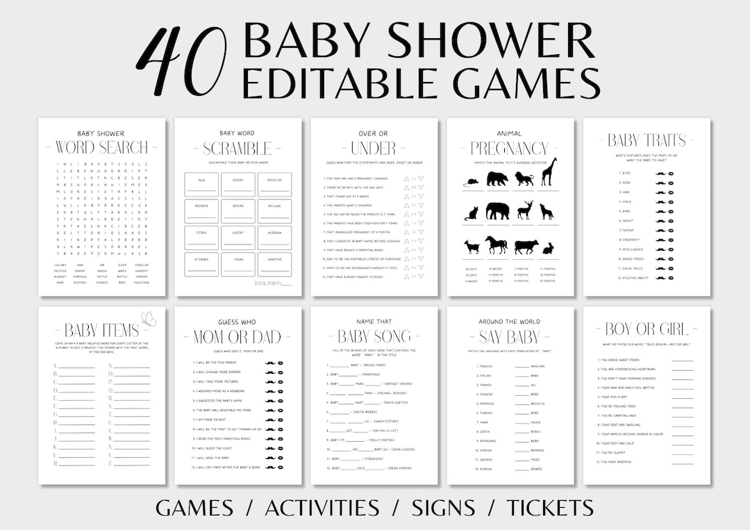 Baby Shower Games Bundle, Minimalist Sprinkle Printable, Simple Gender ...