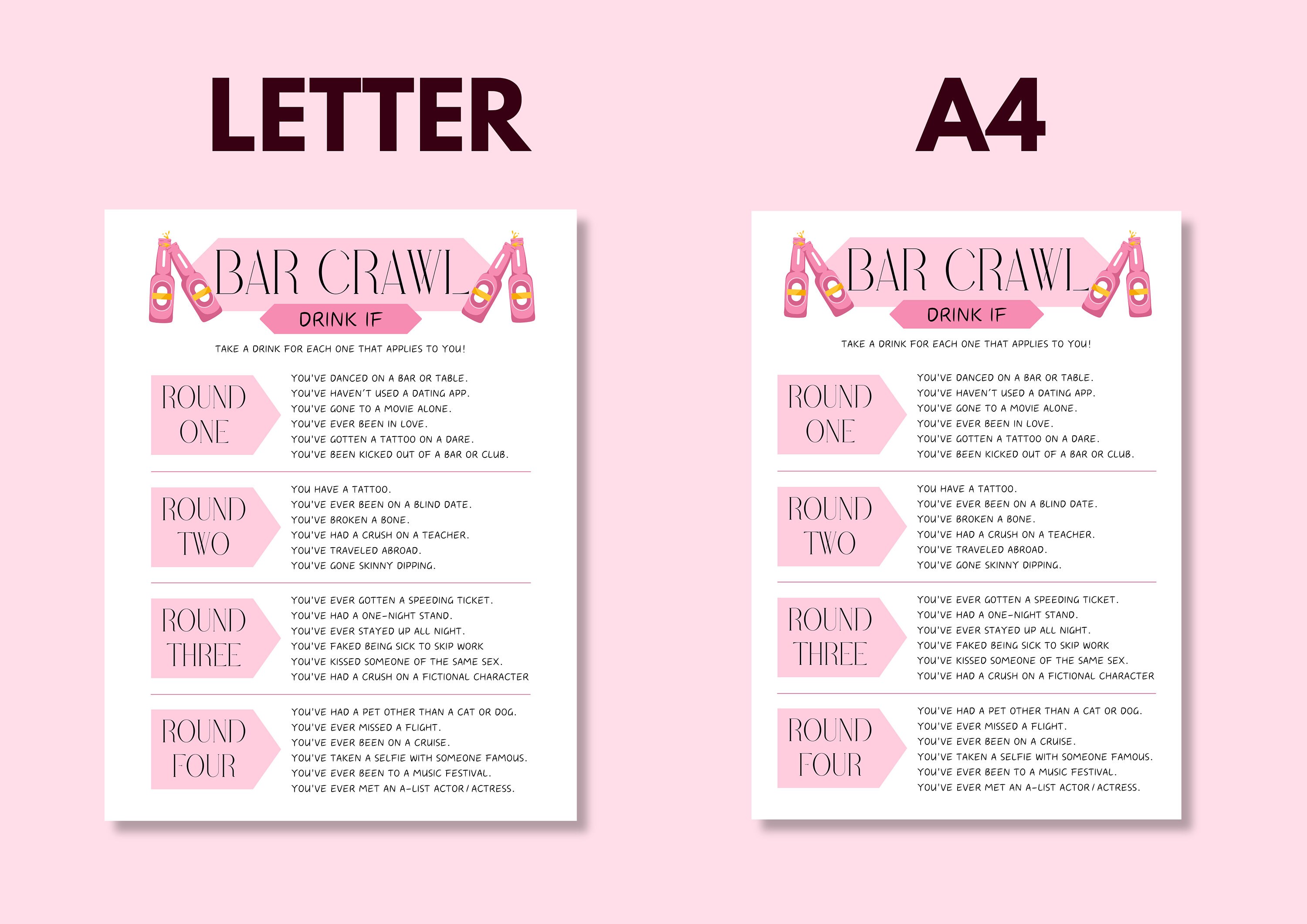 Bar Crawl Scavenger Hunt, Birthday Bar Crawl Printable, Ladies Night ...