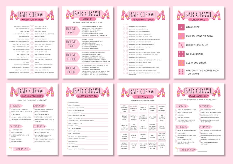 Bar Crawl Scavenger Hunt, Birthday Bar Crawl Printable, Ladies Night ...