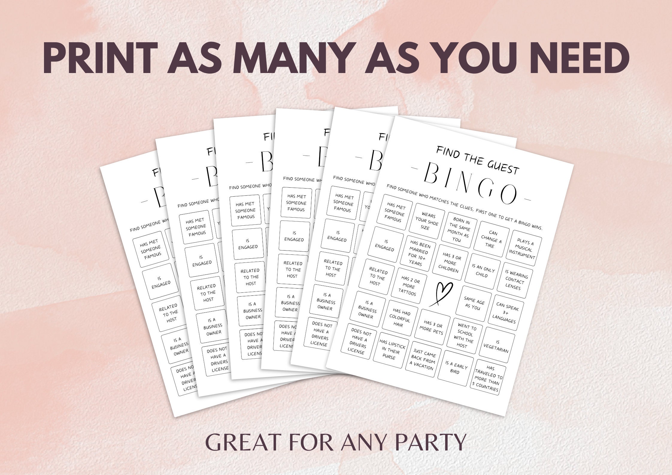 Find the Guest Bingo, Ice Breaker Game, Printable Bridal Shower Game ...