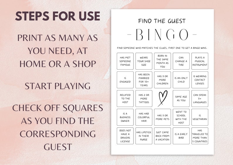 Find the Guest Bingo, Ice Breaker Game, Printable Bridal Shower Game ...