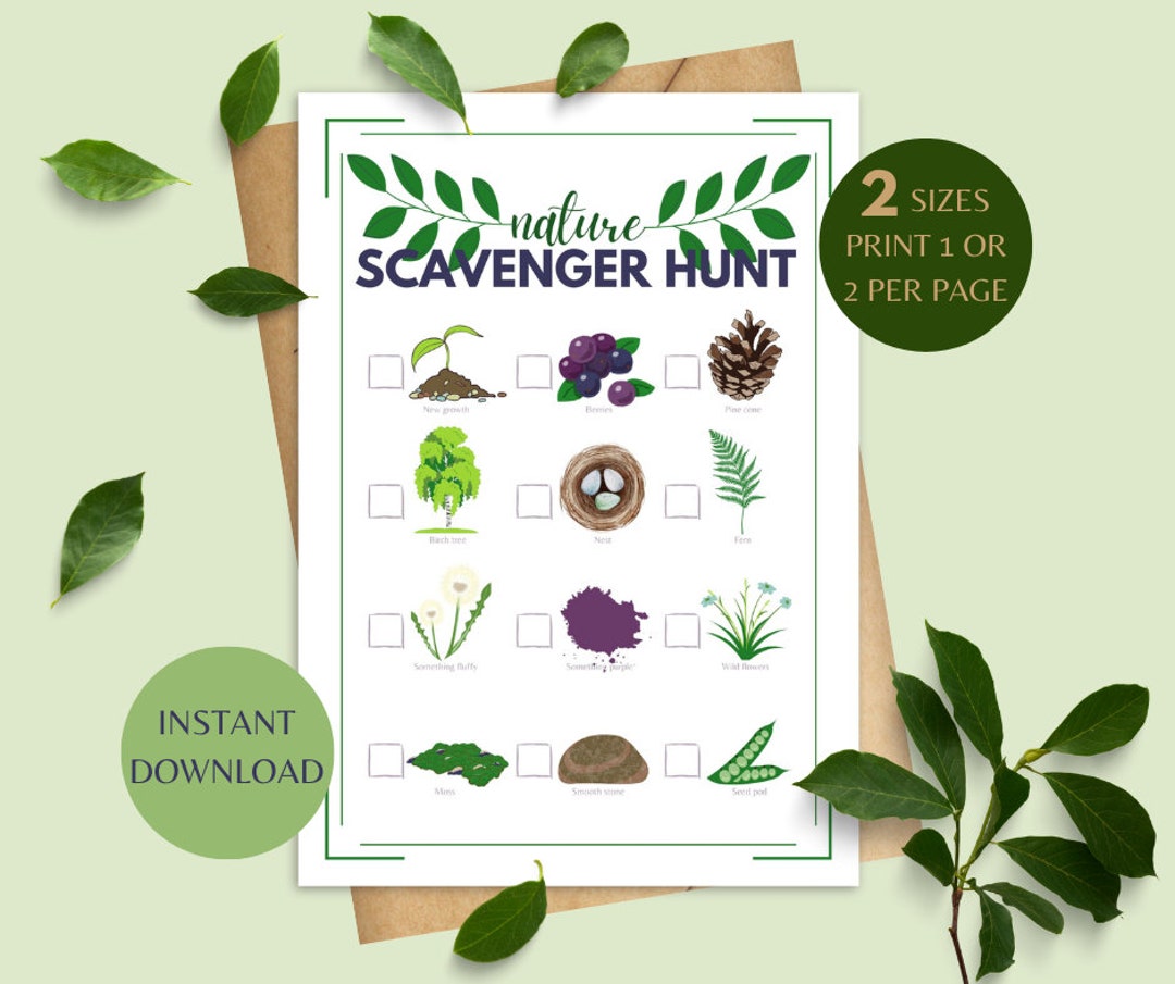 Nature Scavenger Hunt Game for Kids, Outdoor Hiking Treasure, Printable ...