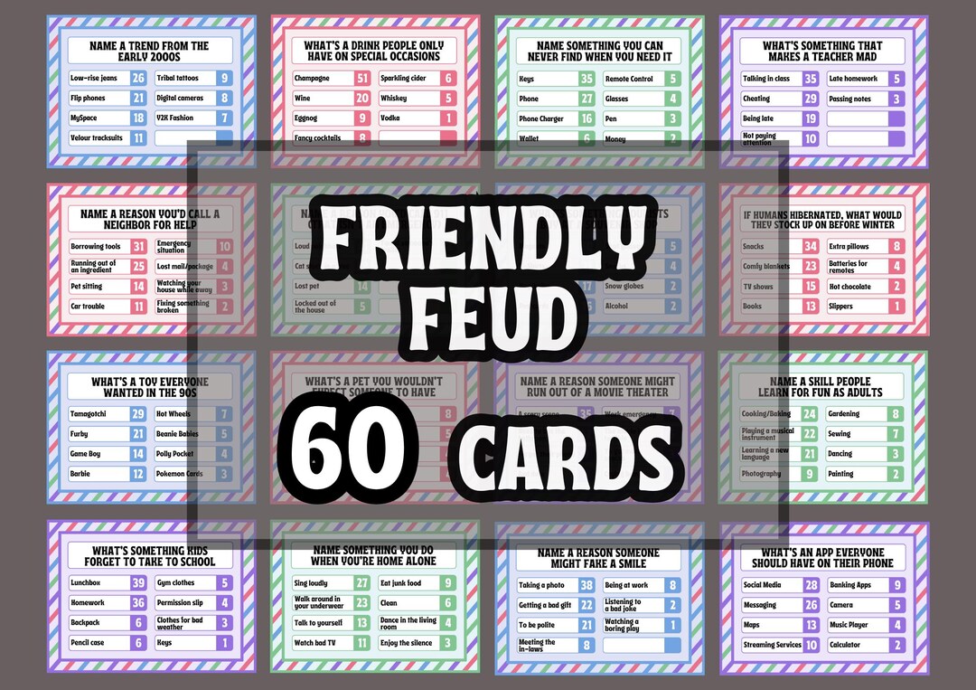 Friendly Feud for Family Game Night, Trivia Class Reunion Games, Work ...