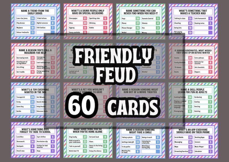 Friendly Feud for Family Game Night, Trivia Class Reunion Games, Work ...